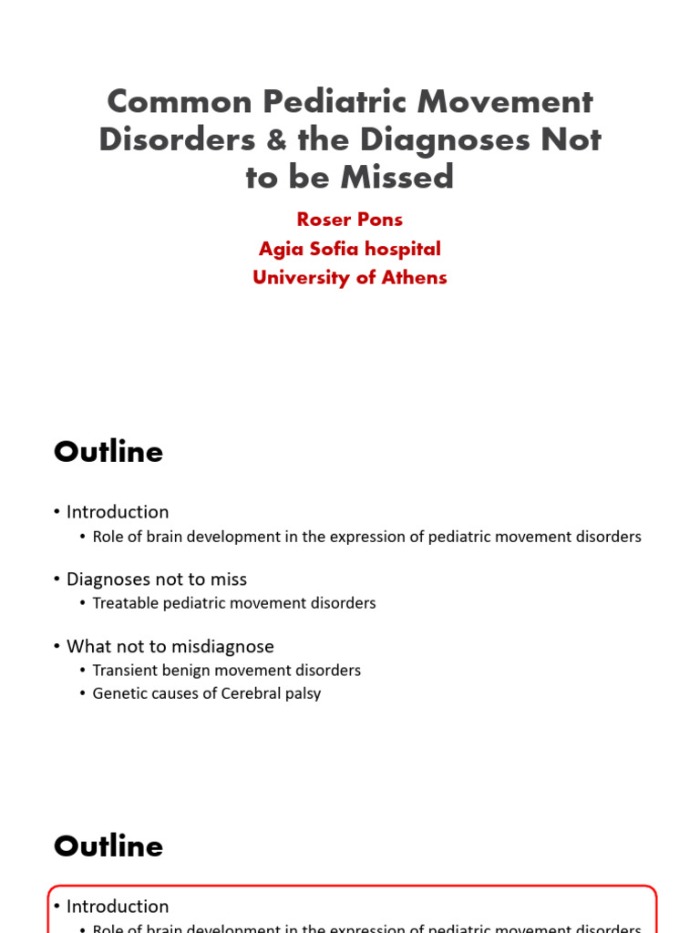 Pediatric Movement Disorders Guide | PDF | Cerebral Palsy | Dystonia