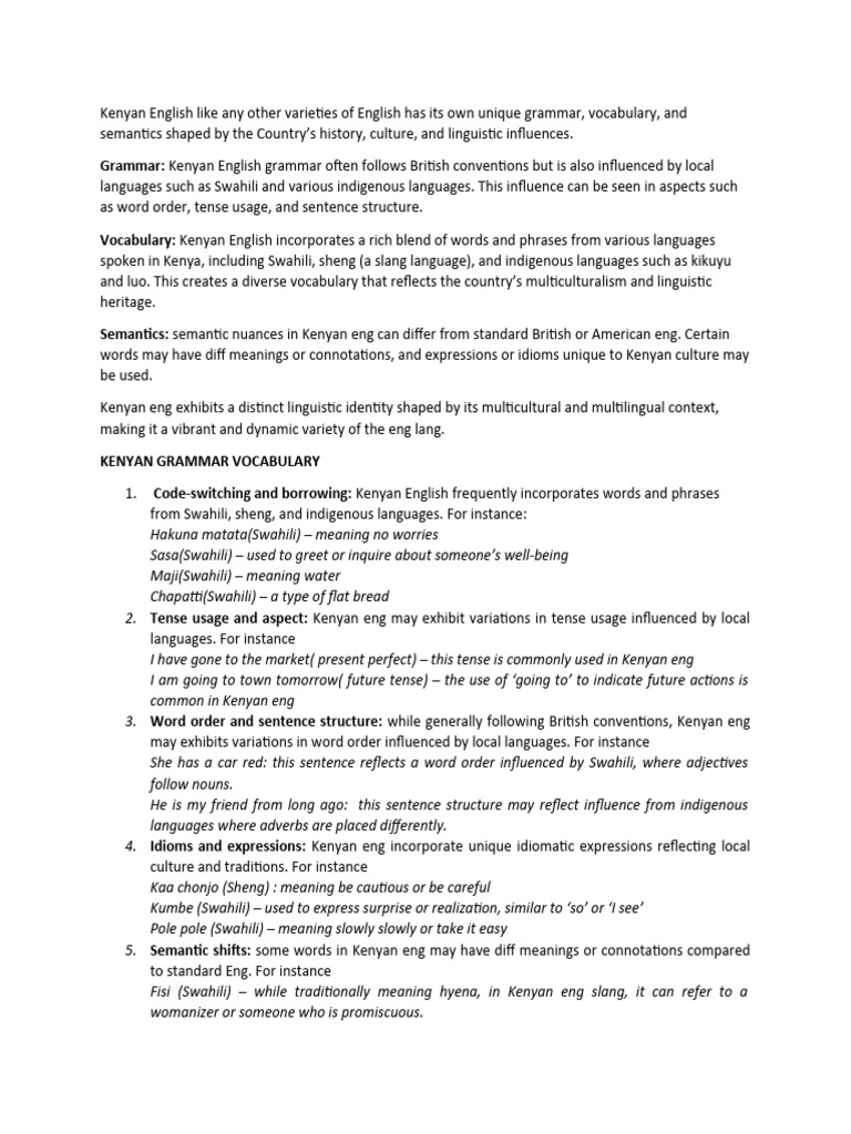 Kenyan English: Grammar & Semantics | PDF | English Language | Idiom