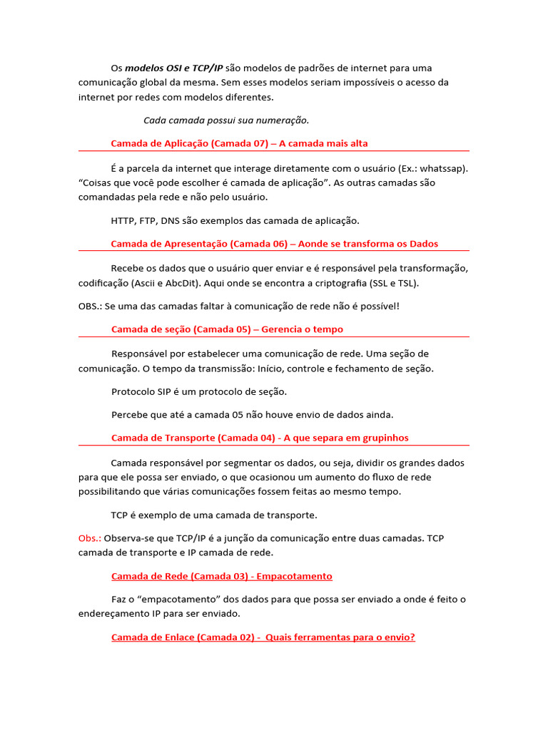 Camadas de Rede | PDF | Modelo OSI | Rede de computadores