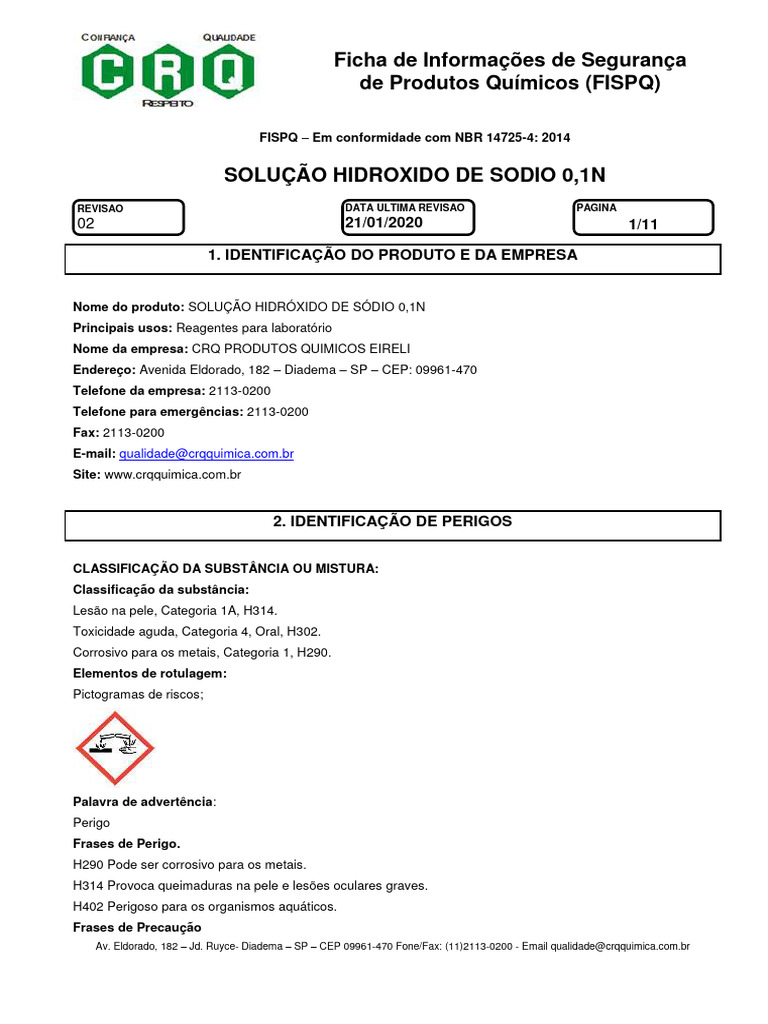 Sol. Hidróxido de Sódio 0,1N | PDF | Química | Hidróxido de sódio