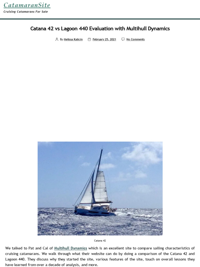 Catana 42 Vs Lagoon 440 Evaluation With Multihull Dynamics - CatamaranSite | PDF | Sailing ...