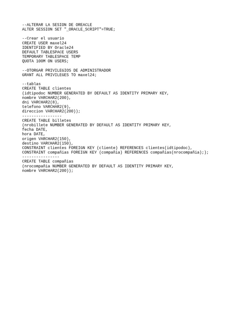 Oracle User and Table Setup Guide | PDF | Computers