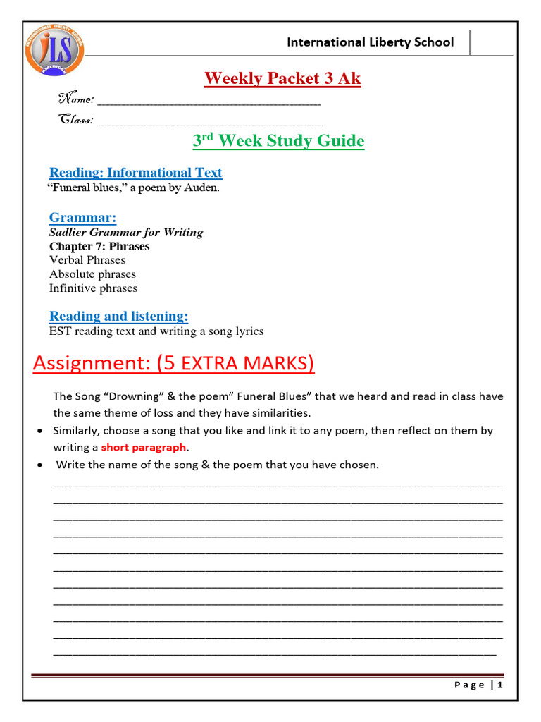 Weekly Study Guide: Poetry & Grammar | PDF