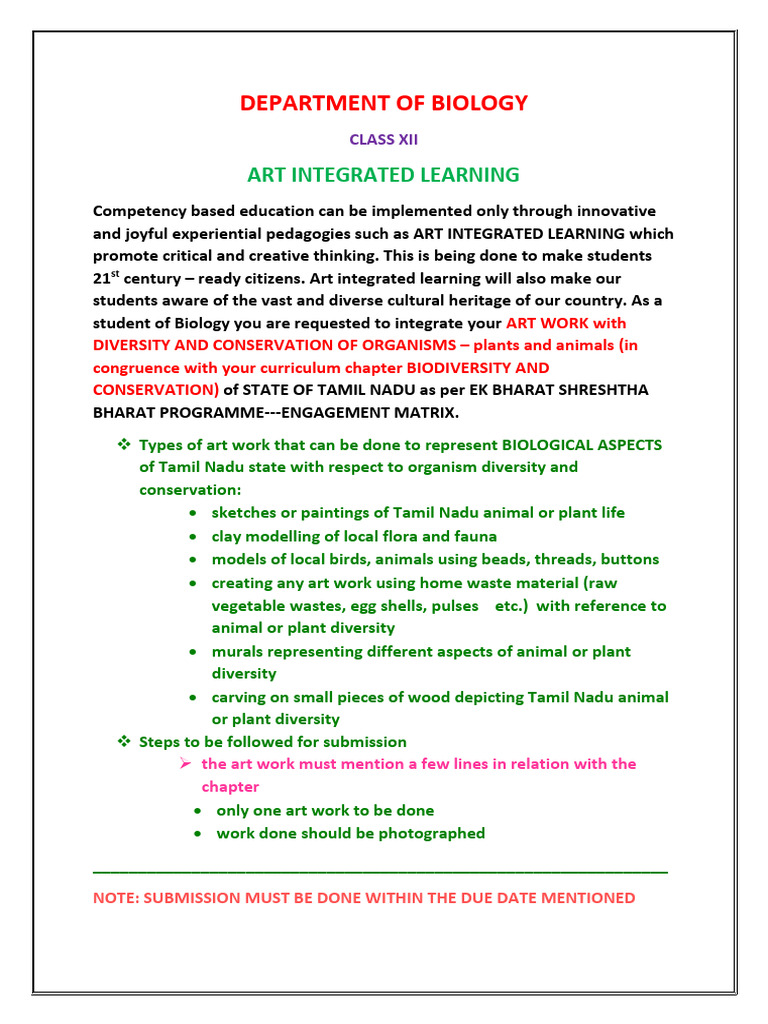Biology Class Xii Art Integrated Learning 2023-24 | PDF