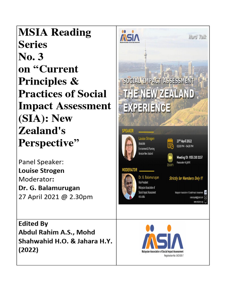 Msia Reading Series No. 3 On Current Principles Practices of Sia in NZ 1 | PDF | Environmental ...