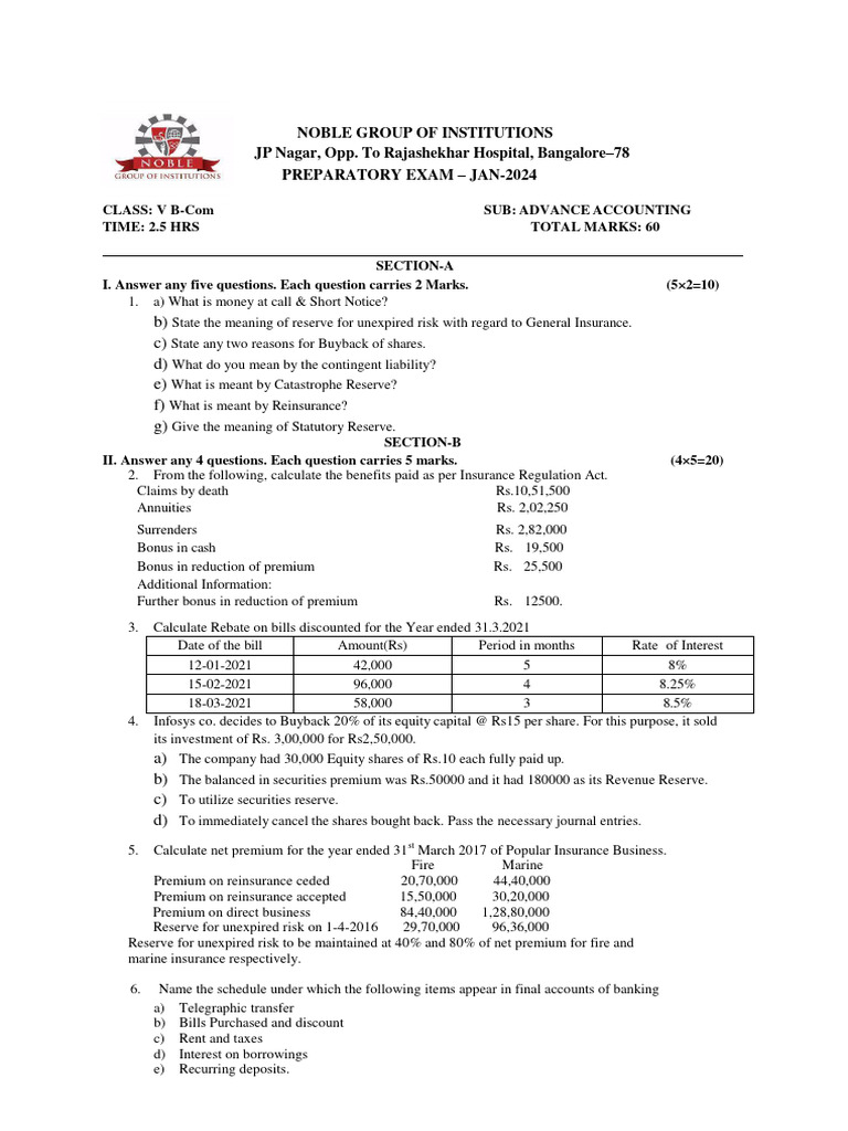 Adv Acc Prep 2024 | PDF | Debits And Credits | Insurance