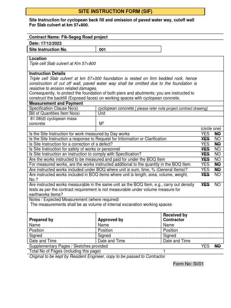 Site Instruction Form | Download Free PDF | Concrete | Metrology