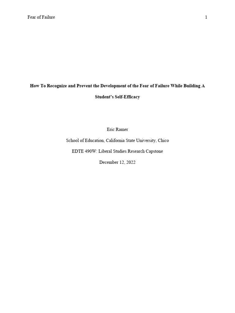 Ramer Eric Fall 2022 EDTE490W | PDF | Self Efficacy | Fear