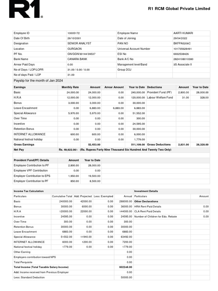 Payslip Tax 1 2024 | PDF | Taxes | Income