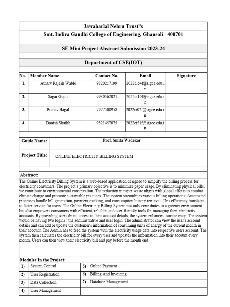 Mini Project Electricity BILL | PDF | Computing | Information Technology