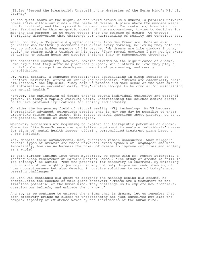 Exploring The Science of Dreams: What Do They Mean? | PDF | Dream | Mind