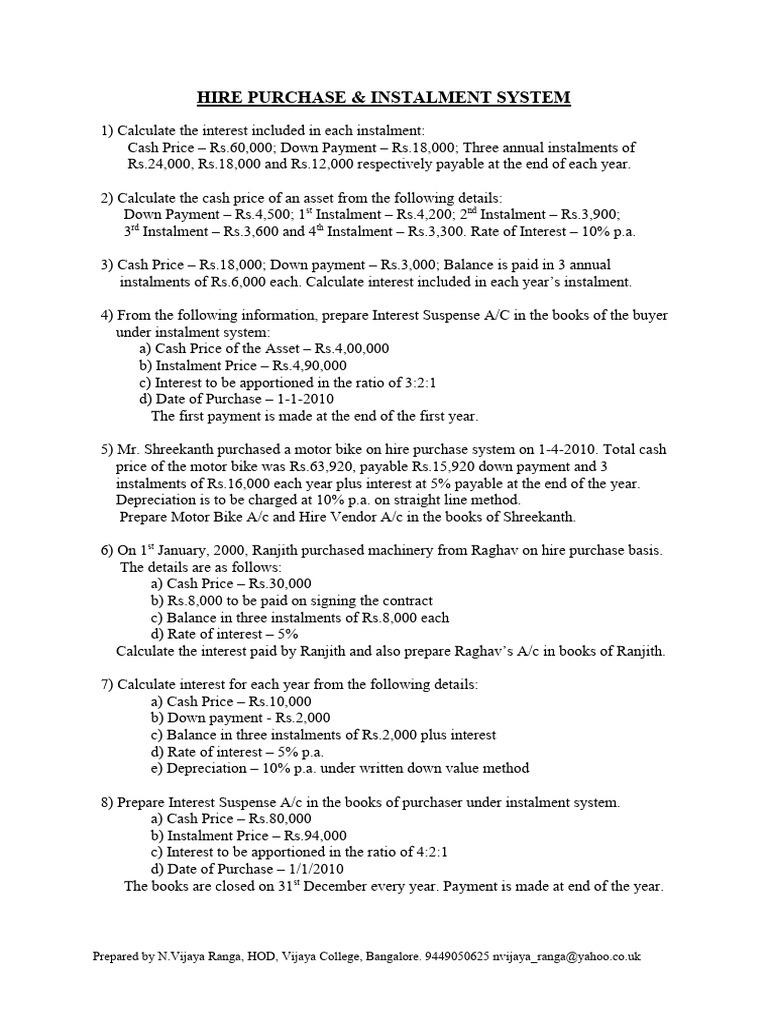 Hire Purchase Accounting Solutions | PDF | Depreciation | Interest