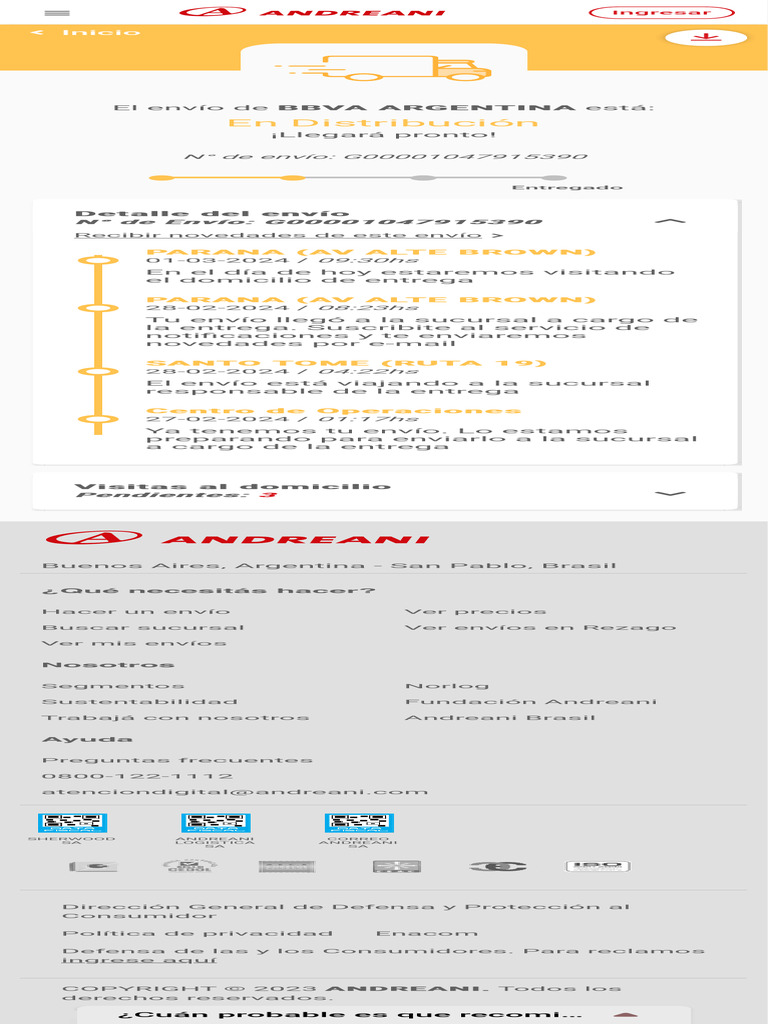 Seguimiento de Envío Andreani | PDF