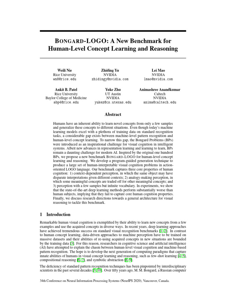 A New Benchmark for Human-Level Concept Learning and Reasoning | PDF | Artificial Intelligence ...