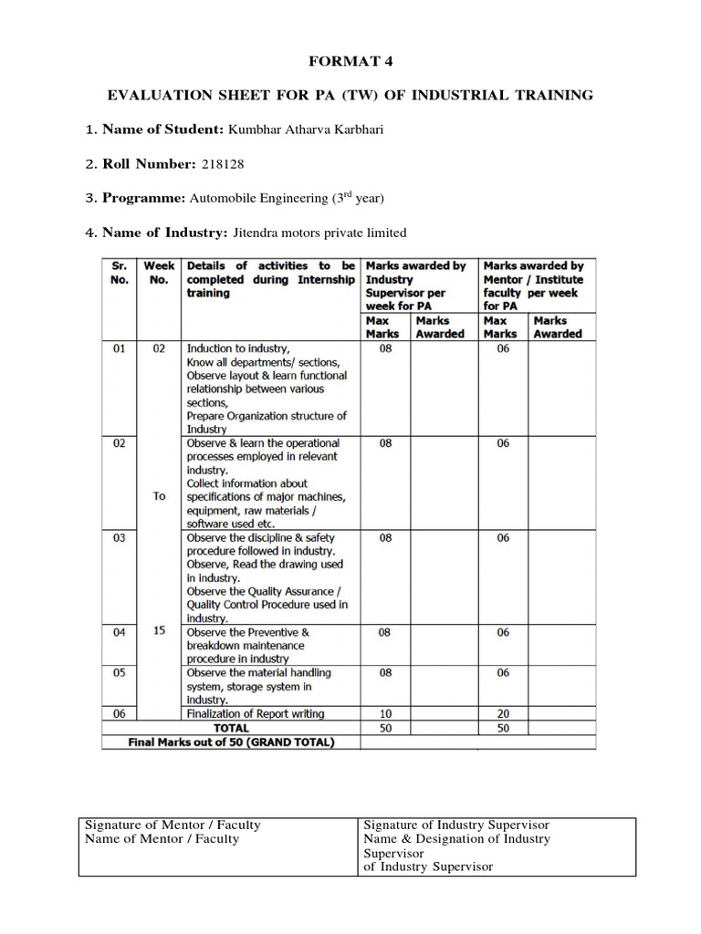 Atharva.K.kumbhar Internship Report (16!01!2024 To 20-01-2024) - 1 | PDF | Engines | Vehicles