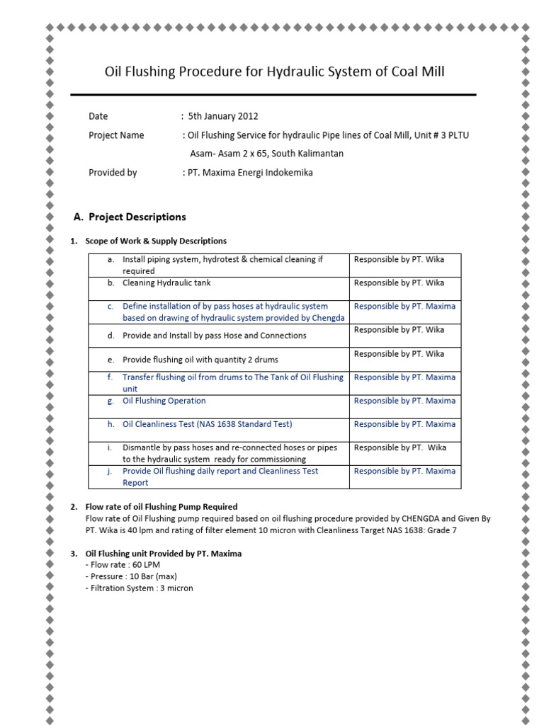 Oil - Flushing - Procedure of Coal - Mill - PLTU - ASAM-ASAM | PDF | Pump | Valve