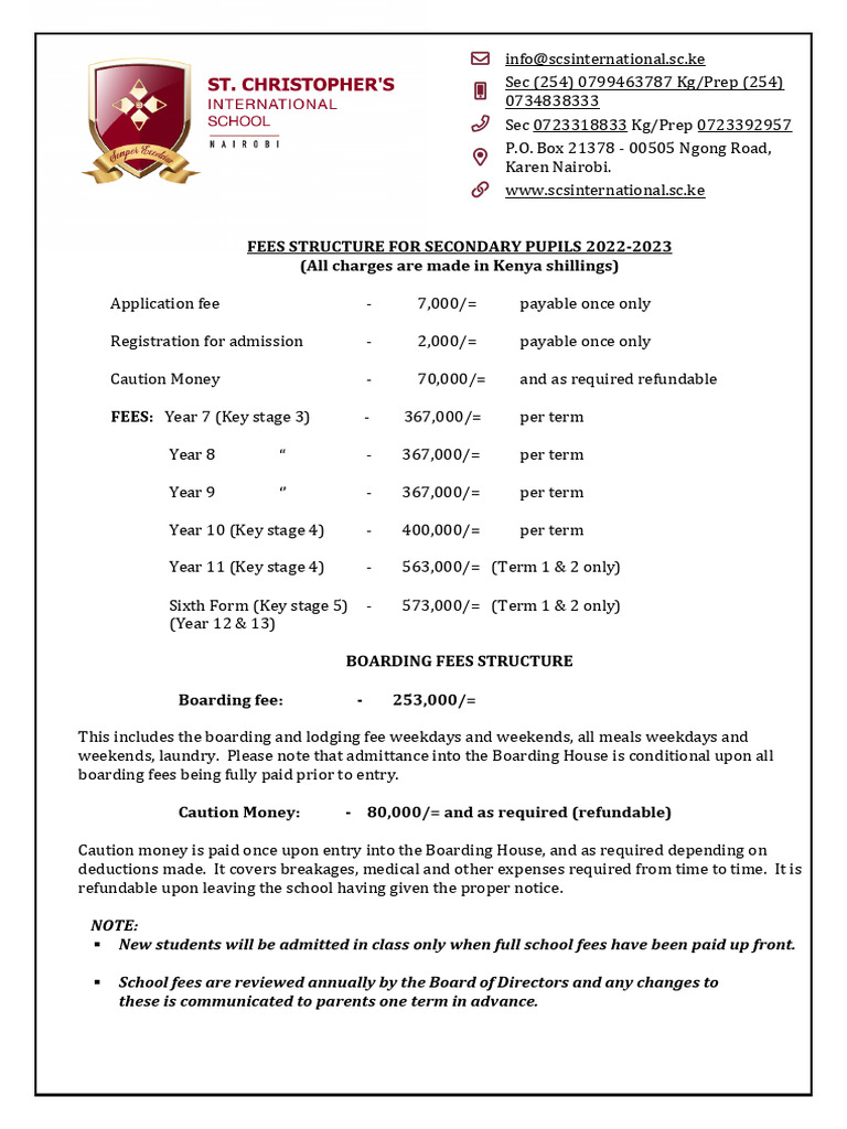 Strathmore High School Fees Structure 2022-2023 | PDF | Nairobi