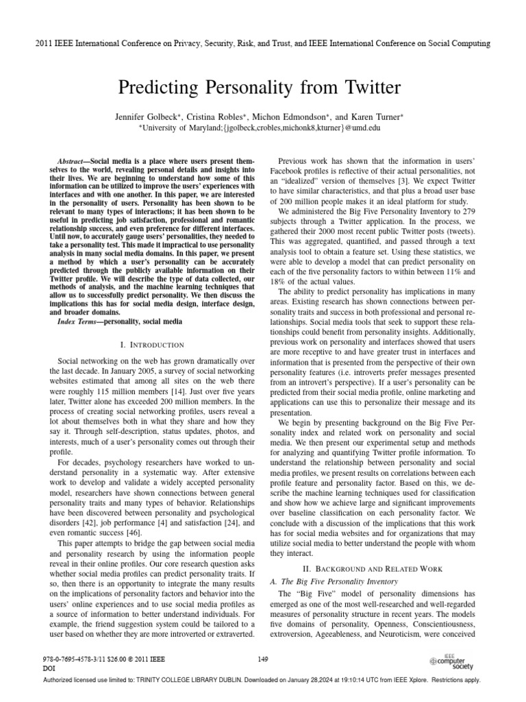 Predicting Personality From Twitter Week 1 Pdf Social Media