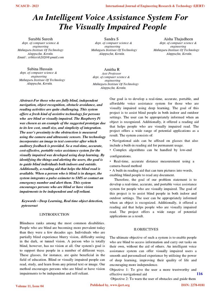Voice Assistance for Visually Impaired | PDF | Speech Synthesis | Visual Impairment