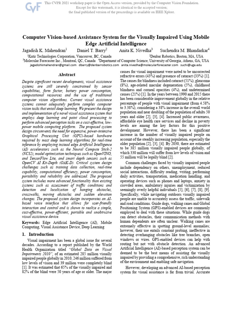 AI Vision Aid for the Visually Impaired | PDF | Computer Vision | Visual Impairment