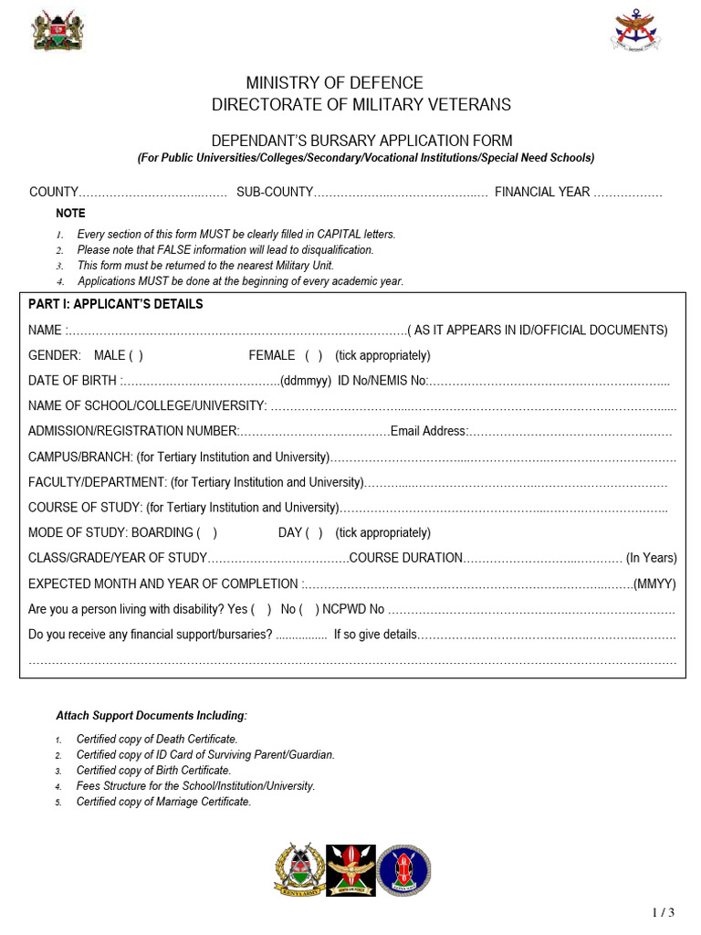 Dependant's Bursary Application Form | PDF