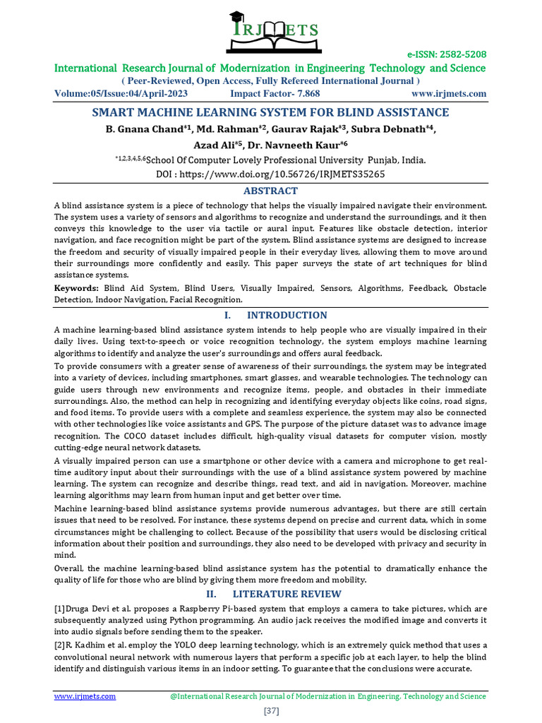 Fin Irjmets1680450865 | PDF | Machine Learning | Visual Impairment