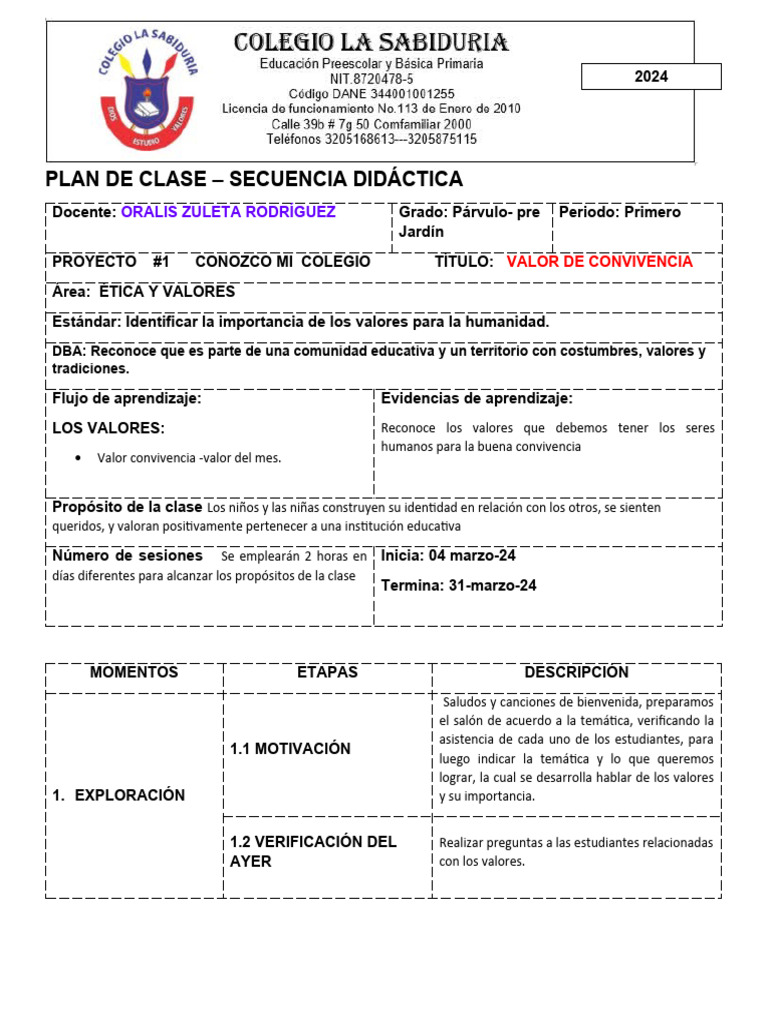 Valores y Convivencia en Preescolar | PDF | Educación de la primera ...