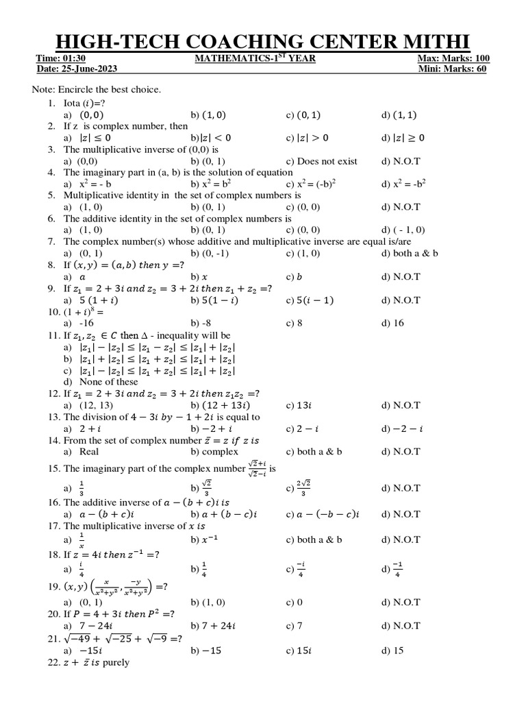 Chapter 01 (Complex Numbers) | PDF | Complex Number | Coordinate System