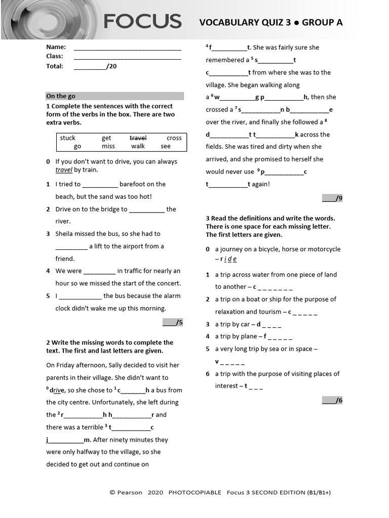 Focus3 2E Vocabulary Quiz Unit3 GroupA | PDF | Linguistics