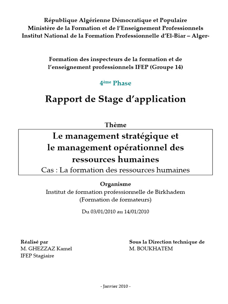 Management stratégique à l'IFEP Birkhadem | PDF | Gestion des ...