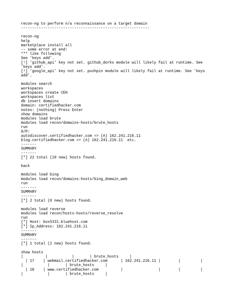 Recon NG | PDF | System Software | Cyberspace