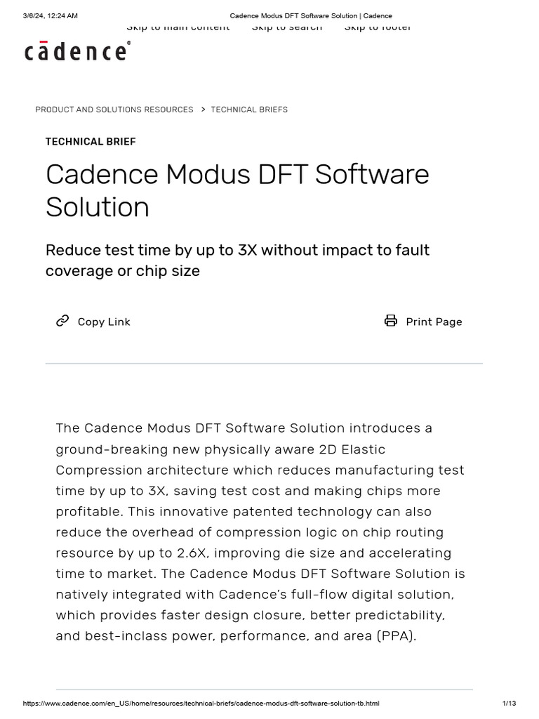 Cadence Modus DFT Software Solution - Cadence | PDF | Logic Synthesis | Integrated Circuit