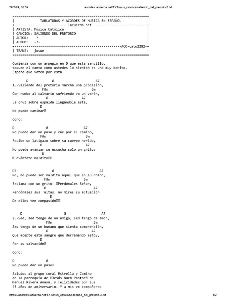 Saliendo Del Pretorio | Descargar gratis PDF | Grabación de sonido | Música grabada