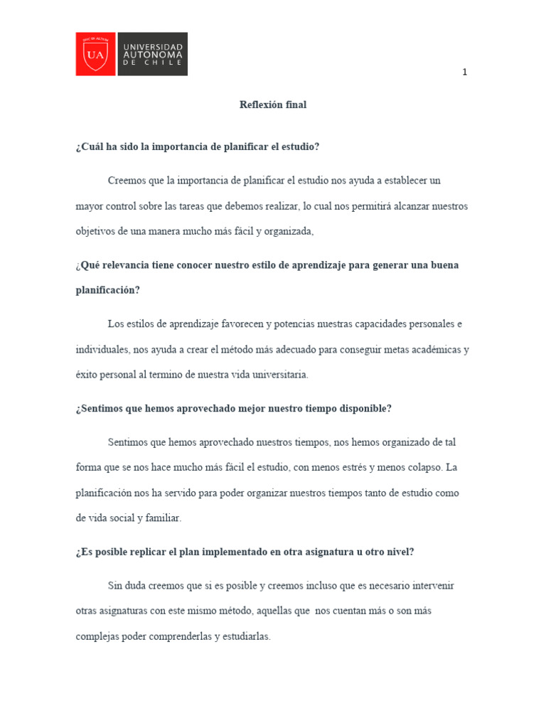 Reflexión final | PDF