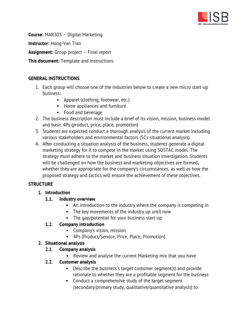 A1 Final Report Template Instruction | PDF | Digital Marketing | Swot Analysis