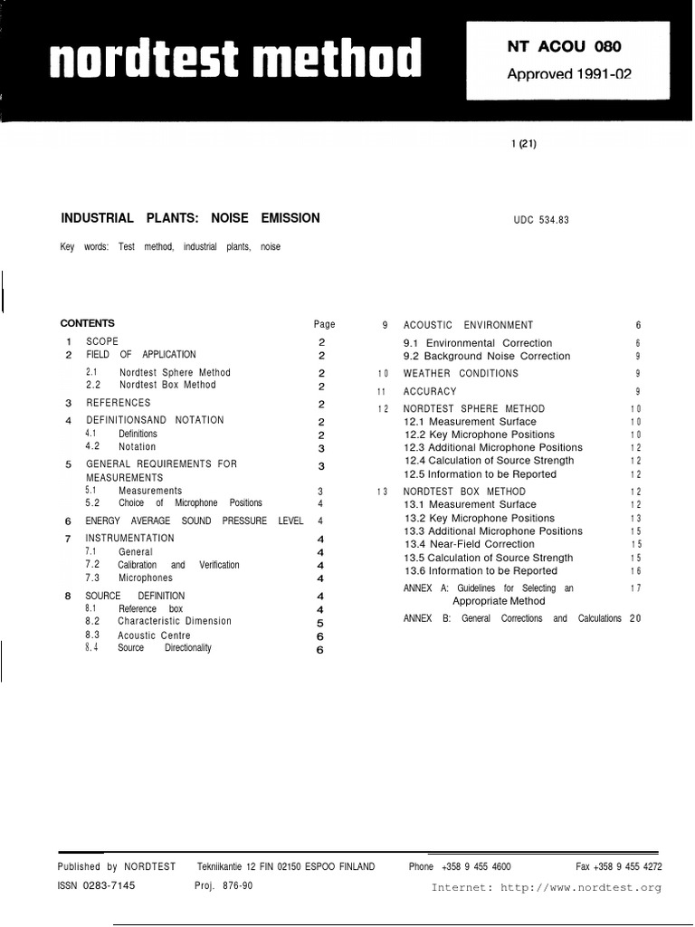NT Acou 080 - Industrial Plants - Noise Emmision - Nordtest Method ...