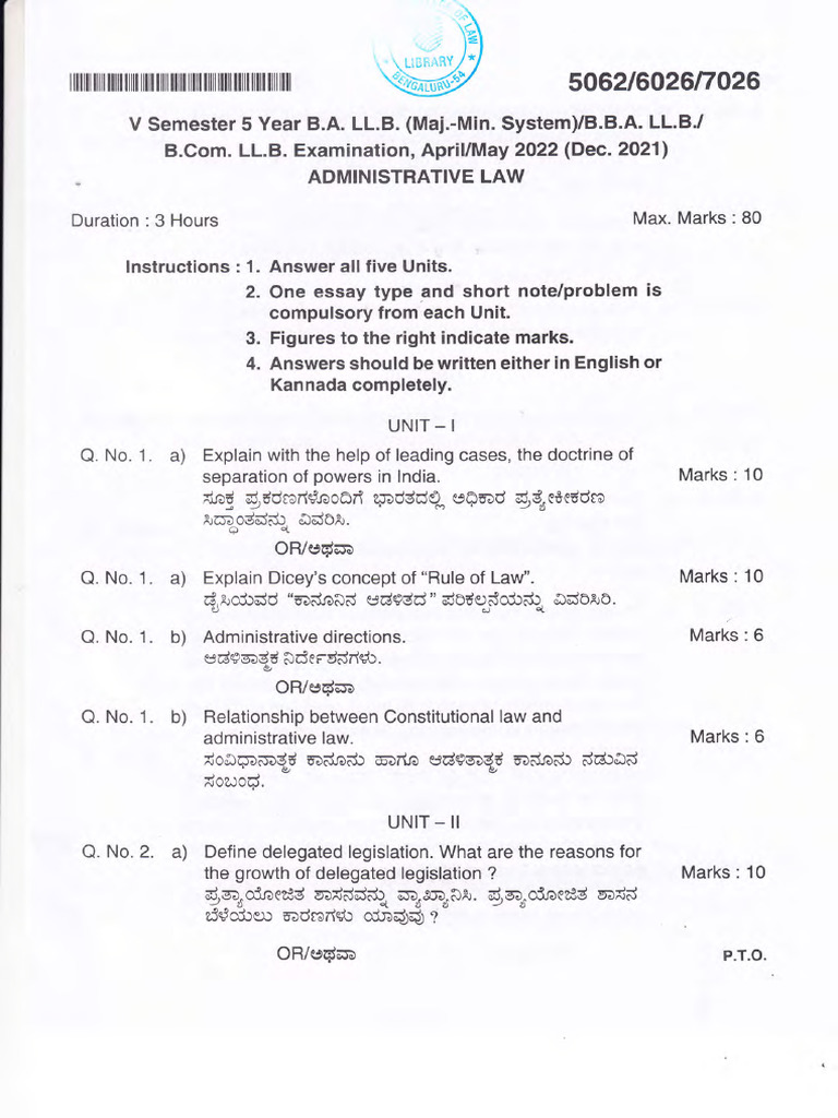 5th Sem Administrative Law Apr - May 2022 | PDF | Public Sphere | Legal ...