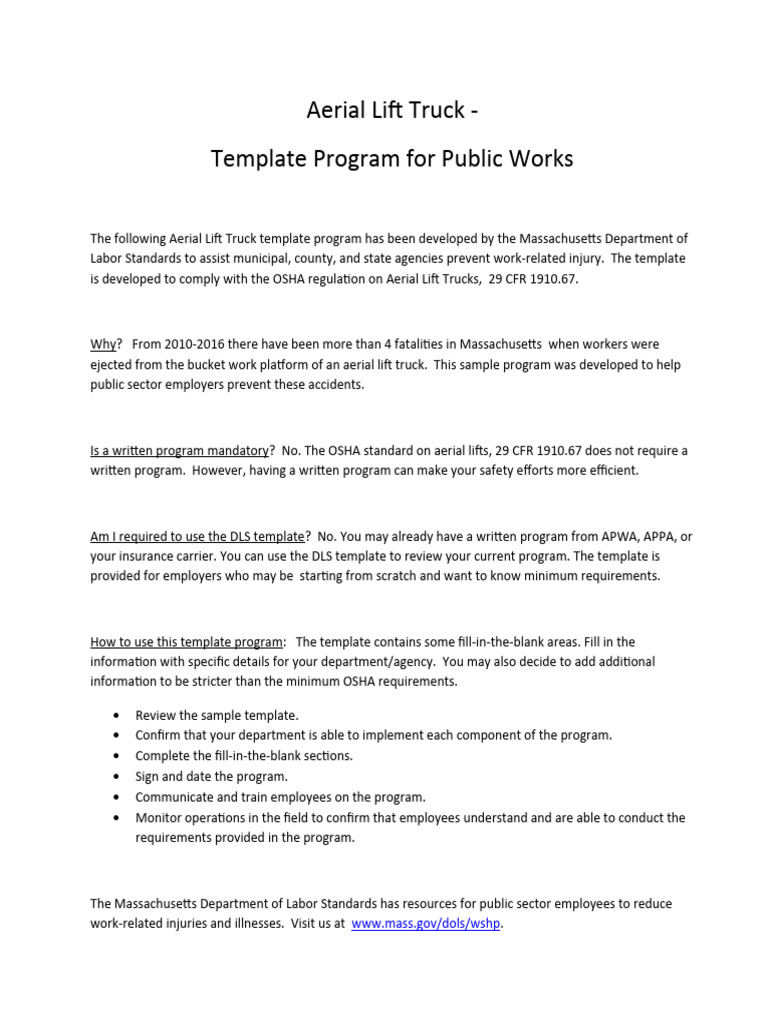 Aerial Lift Template Program 4-23-18 | PDF | Occupational Safety And ...
