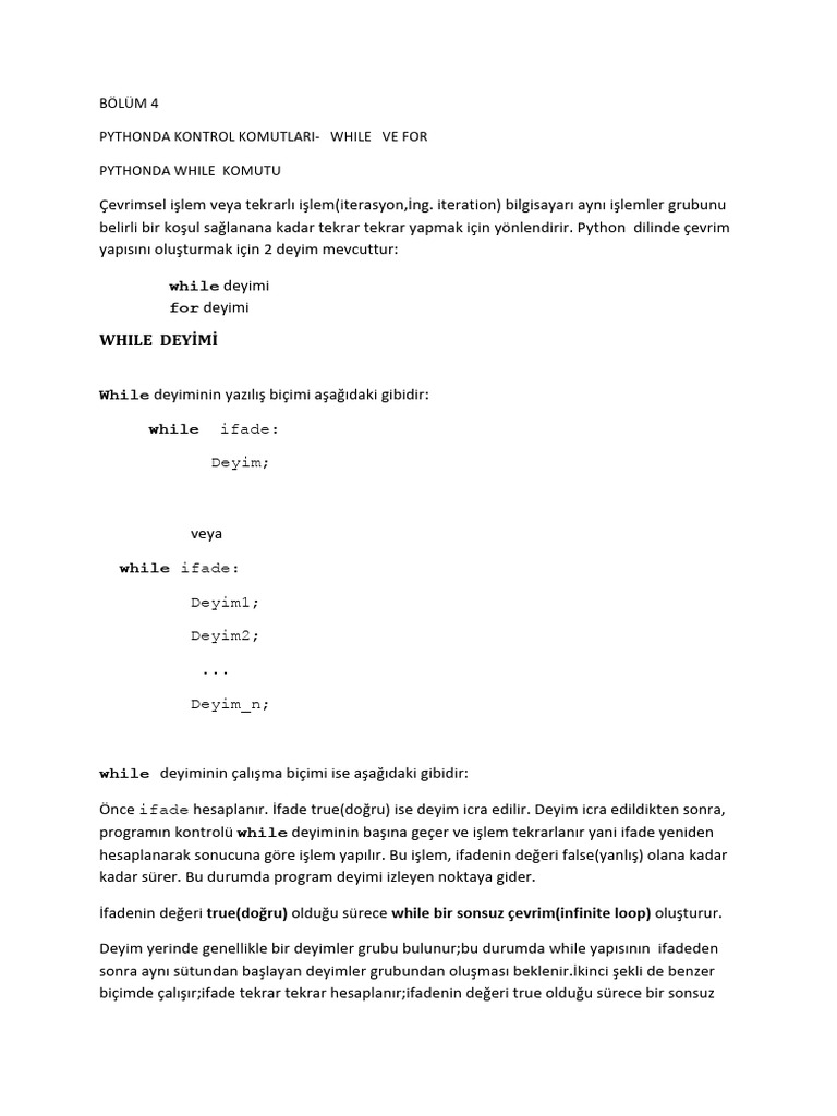 Bolum 4 Python While For | PDF