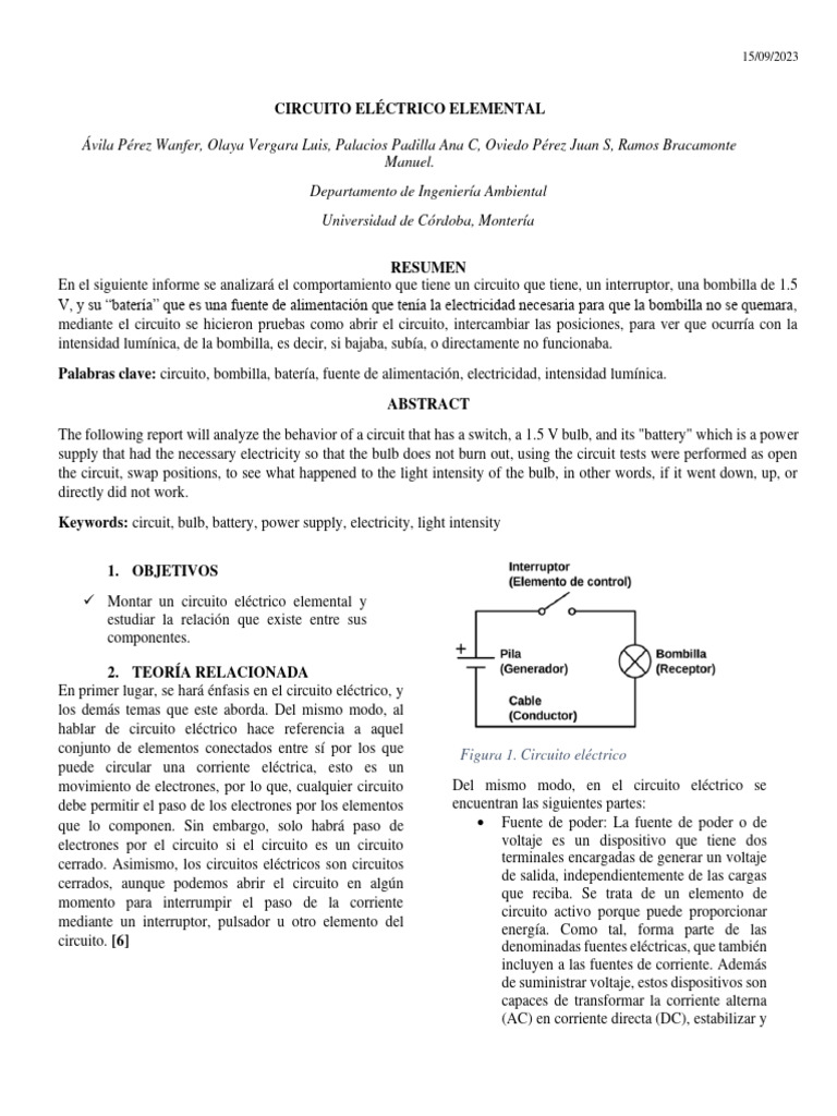 Informe #3 - Circuito Eléctrico Elemental... | PDF | Corriente eléctrica | Red eléctrica