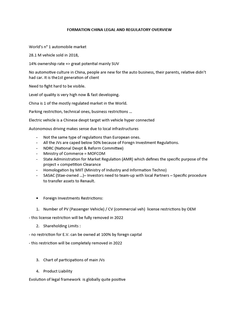 China Legal and Regulatory Overview | PDF | Joint Venture | European Union