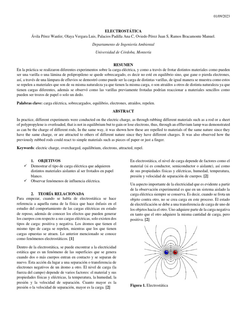 INFORME #1 - ELECTROSTATICA... | PDF | Electricidad | Electrostática