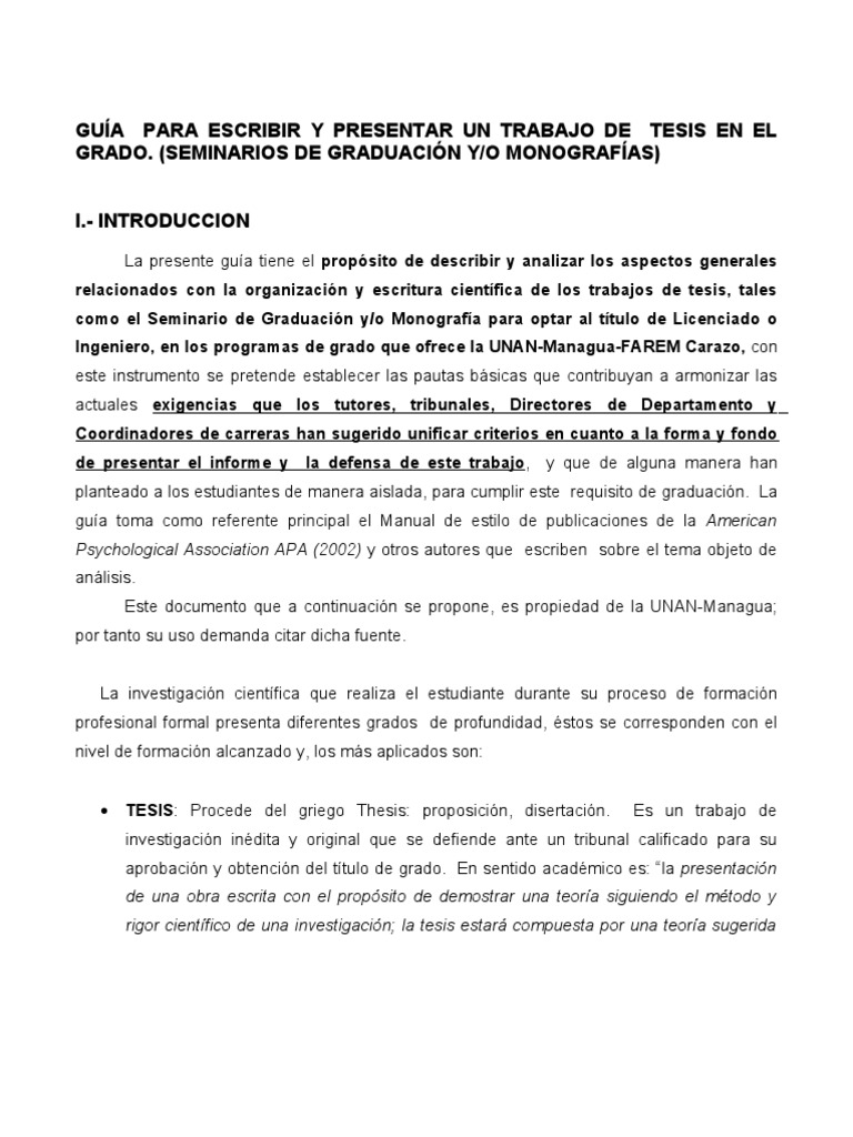Guía Tesis y Seminarios UNAN-Managua | PDF | Comillas | Soporte