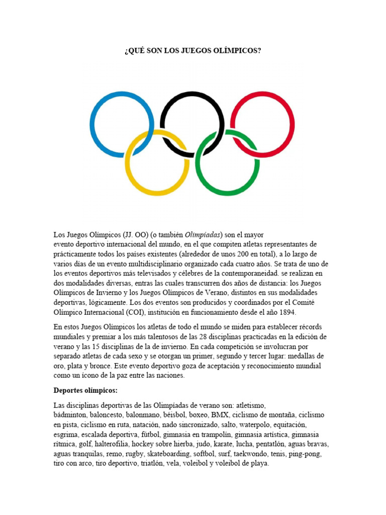 Historia y Disciplinas de los JJ. OO. | PDF | Juegos olímpicos | Juegos ...