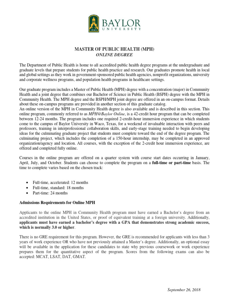 Online MPH Addendum To Graduate Catalog 2018-2019 | PDF | Graduate ...