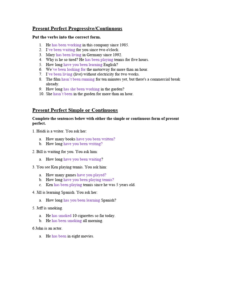 Present Perfect Progressive - Continuous | PDF