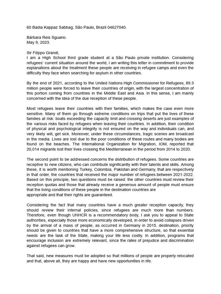 Argumentative Letter | Download Free PDF | Refugee | International Organization For Migration