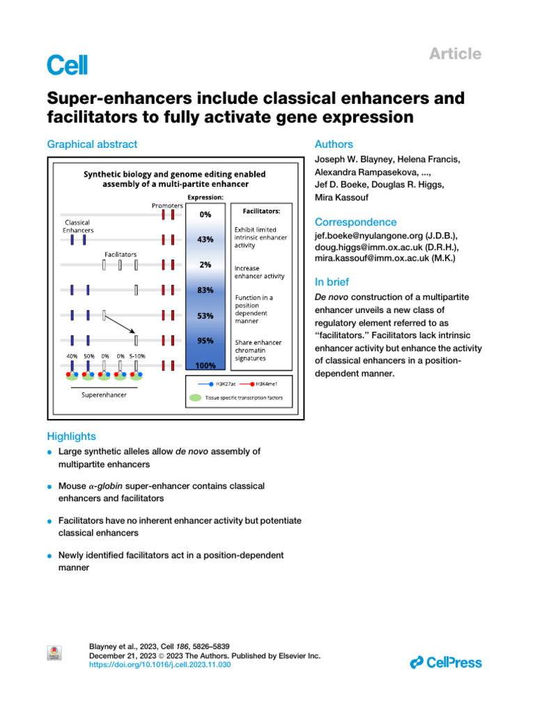 Super-Enhancers Include Classical Enhancers and Facilitators To Fully ...