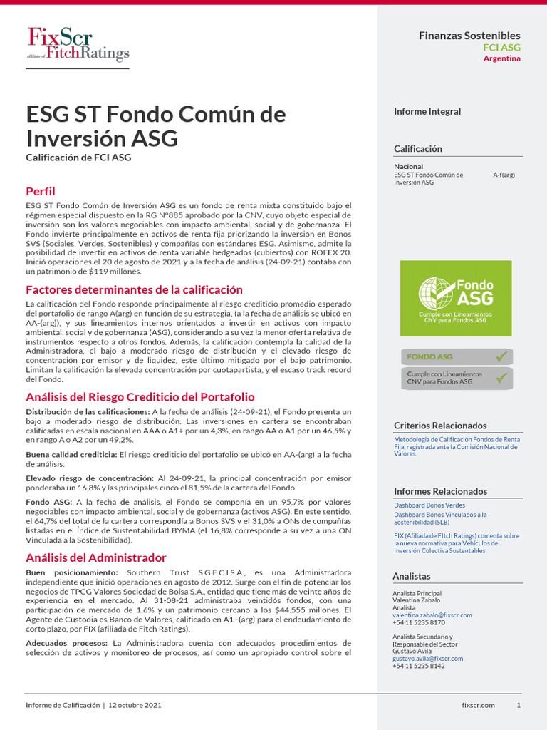 ESG ST Fondo Común de Inversión ASG Informe Integral 10 - 2021 | PDF | Portafolio (Finanzas ...
