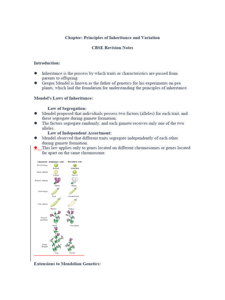 Ncert Class 12 Biology Chapter 4 Revision Notes | PDF